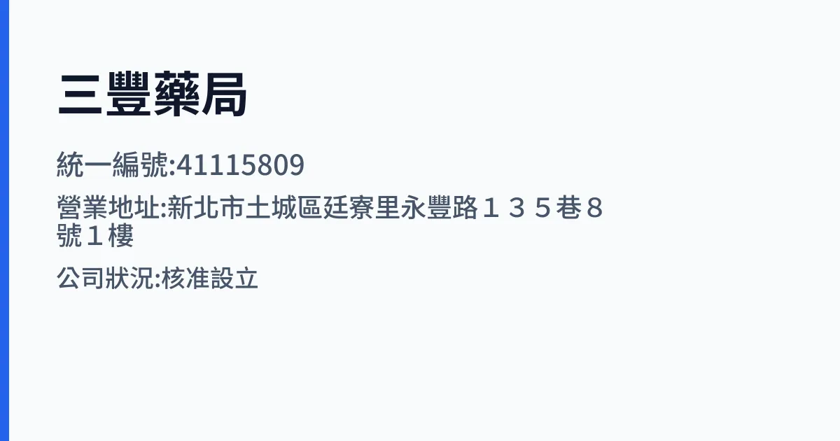 三豐藥局 - 統編 41115809(新北市) 公司登記資料與營業項目詳細圖表