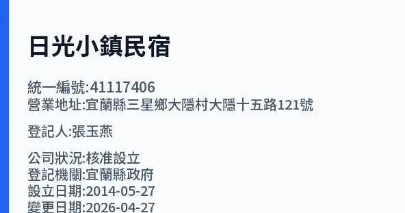 日光小鎮民宿的照片-統編 41117406(宜蘭縣) 公司登記資料與營業項目詳細圖表