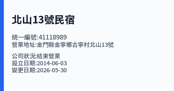 北山13號民宿的照片-統編 41118989(金門縣) 公司登記資料與營業項目詳細圖表