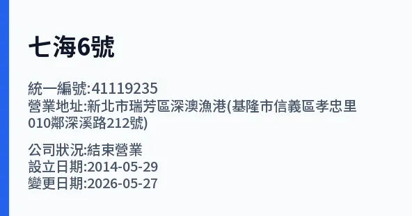 七海6號的照片-統編 41119235(新北市) 公司登記資料與營業項目詳細圖表