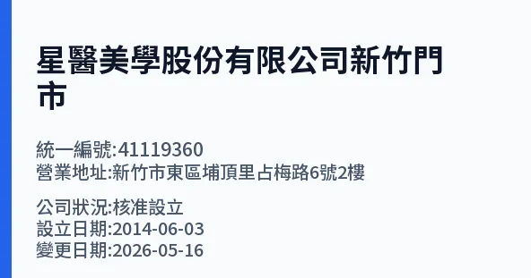 星醫美學股份有限公司新竹門市的照片-統編 41119360(新竹市) 公司登記資料與營業項目詳細圖表