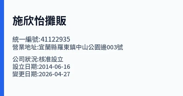 施欣怡攤販的照片-統編 41122935(宜蘭縣) 公司登記資料與營業項目詳細圖表