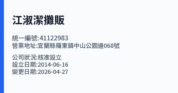 江淑潔攤販的照片-統編 41122983(宜蘭縣) 公司登記資料與營業項目詳細圖表