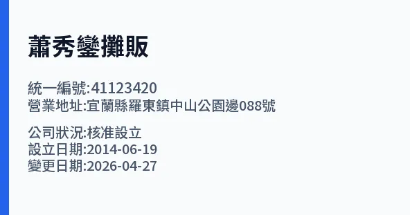 蕭秀鑾攤販的照片-統編 41123420(宜蘭縣) 公司登記資料與營業項目詳細圖表
