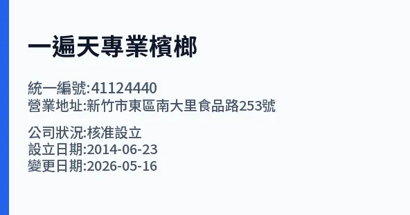 一遍天專業檳榔的照片-統編 41124440(新竹市) 公司登記資料與營業項目詳細圖表