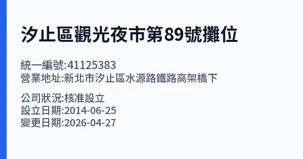 汐止區觀光夜市第89號攤位的照片-統編 41125383(新北市) 公司登記資料與營業項目詳細圖表