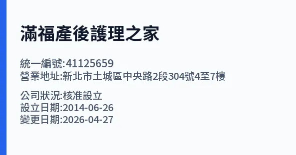 滿福產後護理之家的照片-統編 41125659(新北市) 公司登記資料與營業項目詳細圖表