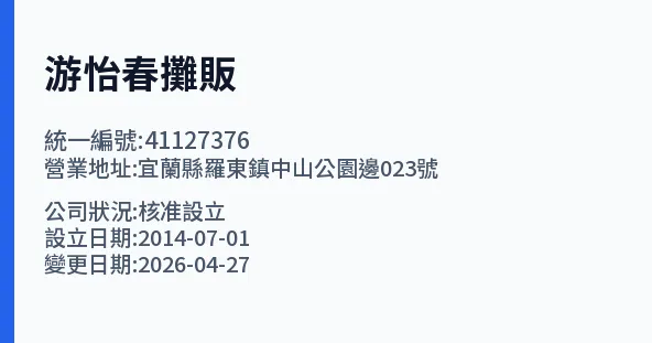游怡春攤販的照片-統編 41127376(宜蘭縣) 公司登記資料與營業項目詳細圖表