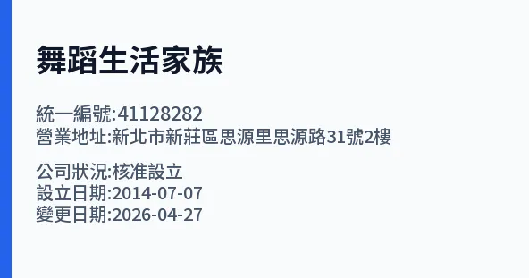 舞蹈生活家族的照片-統編 41128282(新北市) 公司登記資料與營業項目詳細圖表