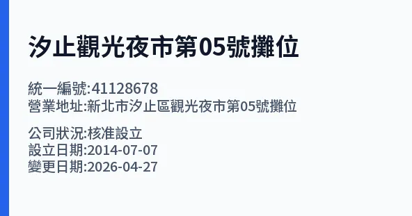 汐止觀光夜市第05號攤位的照片-統編 41128678(新北市) 公司登記資料與營業項目詳細圖表