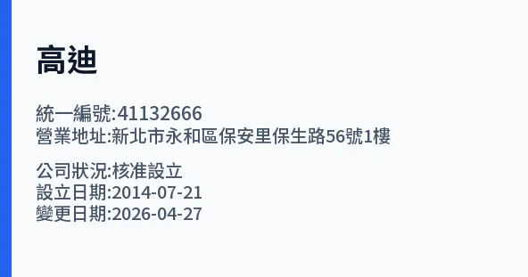 高迪的照片-統編 41132666(新北市) 公司登記資料與營業項目詳細圖表
