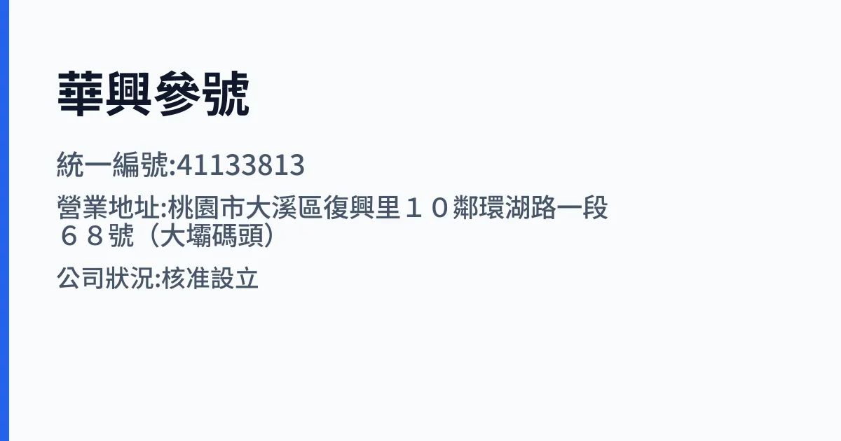華興參號 - 統編 41133813(桃園市) 公司登記資料與營業項目詳細圖表