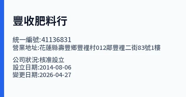 豐收肥料行的照片-統編 41136831(花蓮縣) 公司登記資料與營業項目詳細圖表