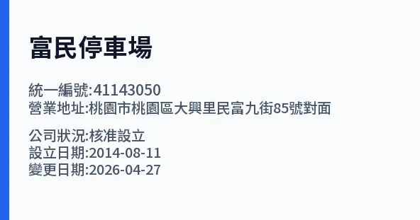 富民停車場的照片-統編 41143050(桃園市) 公司登記資料與營業項目詳細圖表