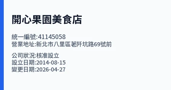 開心果園美食店的照片-統編 41145058(新北市) 公司登記資料與營業項目詳細圖表