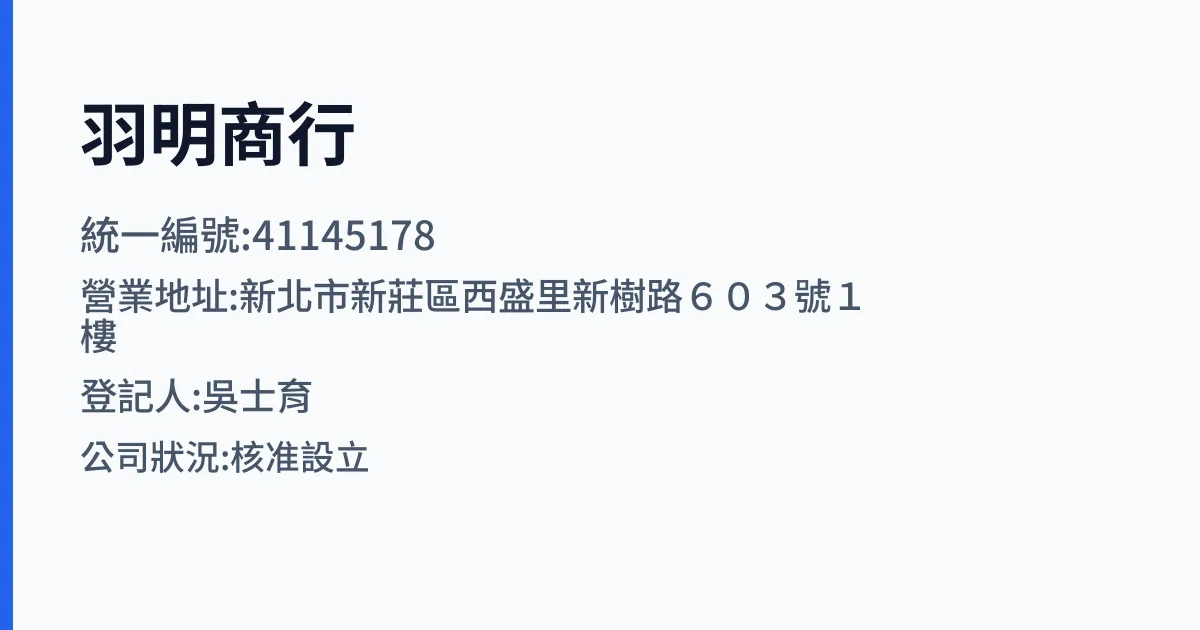 羽明商行 - 統編 41145178(新北市) 公司登記資料與營業項目詳細圖表