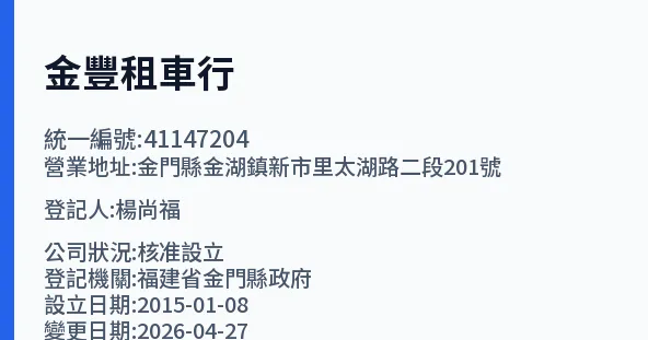 金豐租車行的照片-統編 41147204(金門縣) 公司登記資料與營業項目詳細圖表