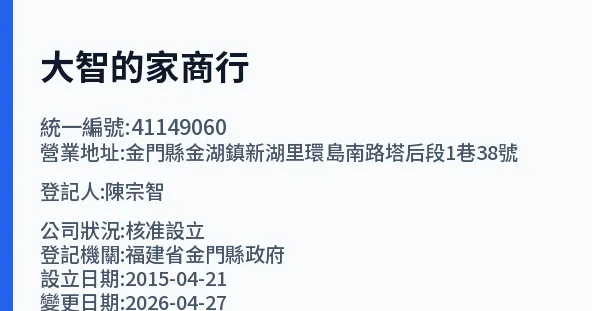 大智的家商行的照片-統編 41149060(金門縣) 公司登記資料與營業項目詳細圖表
