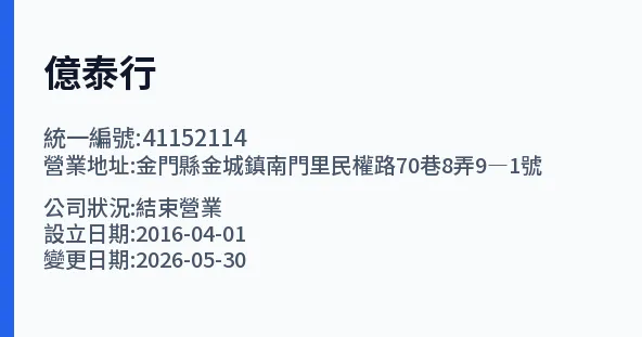 億泰行的照片-統編 41152114(金門縣) 公司登記資料與營業項目詳細圖表