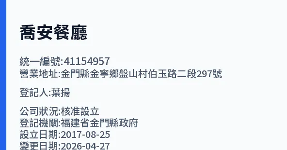 喬安餐廳的照片-統編 41154957(金門縣) 公司登記資料與營業項目詳細圖表