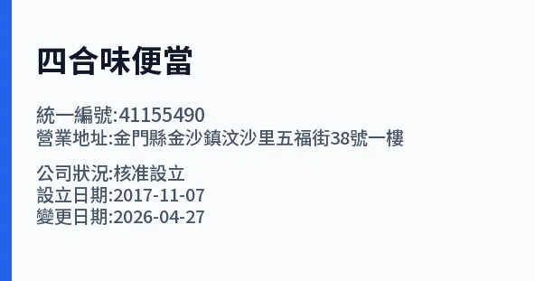 四合味便當的照片-統編 41155490(金門縣) 公司登記資料與營業項目詳細圖表