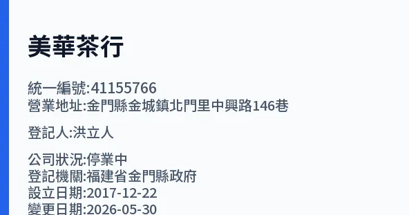 美華茶行的照片-統編 41155766(金門縣) 公司登記資料與營業項目詳細圖表