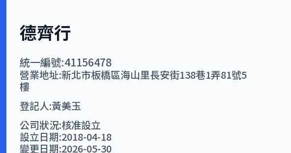 德齊行的照片-統編 41156478(桃園市) 公司登記資料與營業項目詳細圖表