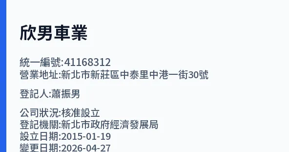 欣男車業的照片-統編 41168312(新北市) 公司登記資料與營業項目詳細圖表
