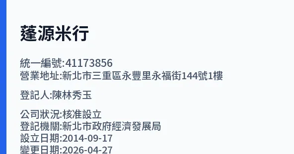 蓬源米行的照片-統編 41173856(新北市) 公司登記資料與營業項目詳細圖表
