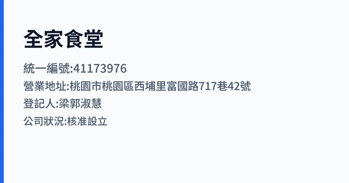 全家食堂 - 統編 41173976(桃園市) 公司登記資料與營業項目詳細圖表