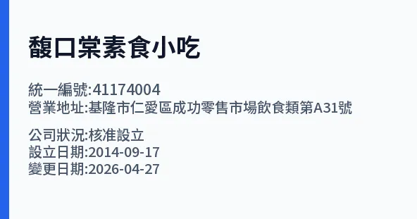 馥口棠素食小吃的照片-統編 41174004(基隆市) 公司登記資料與營業項目詳細圖表