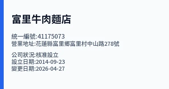 富里牛肉麵店的照片-統編 41175073(花蓮縣) 公司登記資料與營業項目詳細圖表