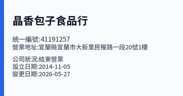 晶香包子食品行的照片-統編 41191257(宜蘭縣) 公司登記資料與營業項目詳細圖表