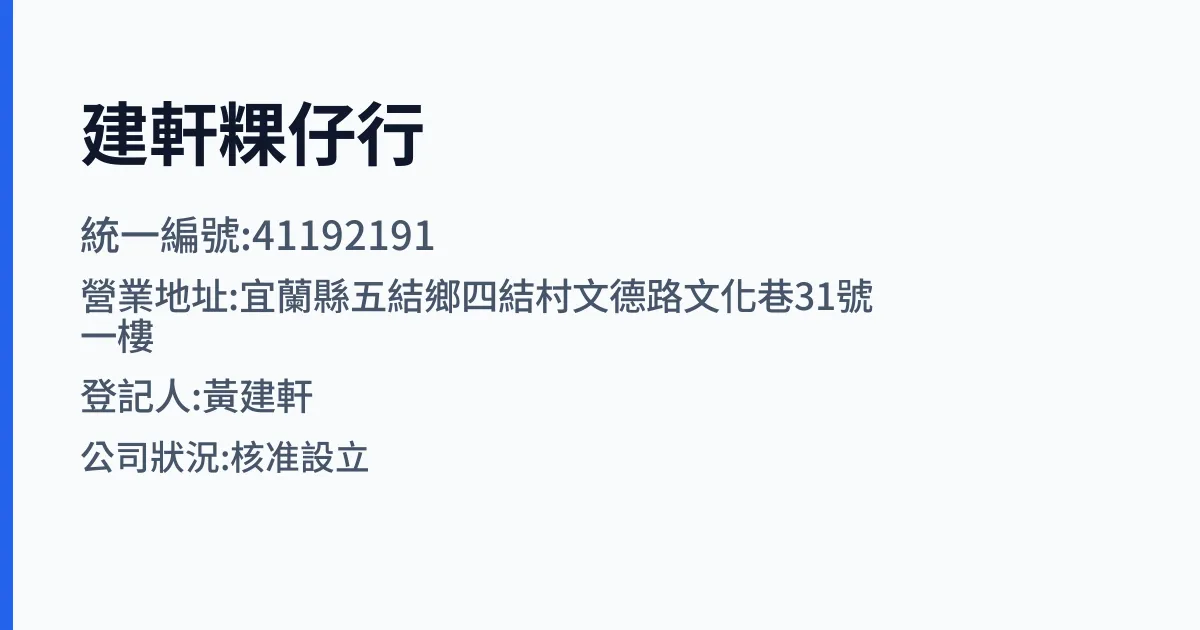 建軒粿仔行 - 統編 41192191(宜蘭縣) 公司登記資料與營業項目詳細圖表