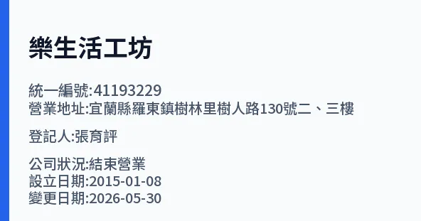 樂生活工坊的照片-統編 41193229(宜蘭縣) 公司登記資料與營業項目詳細圖表