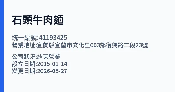 石頭牛肉麵的照片-統編 41193425(宜蘭縣) 公司登記資料與營業項目詳細圖表