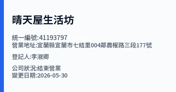 晴天屋生活坊的照片-統編 41193797(宜蘭縣) 公司登記資料與營業項目詳細圖表