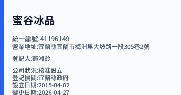 蜜谷冰品的照片-統編 41196149(宜蘭縣) 公司登記資料與營業項目詳細圖表