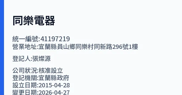同樂電器的照片-統編 41197219(宜蘭縣) 公司登記資料與營業項目詳細圖表