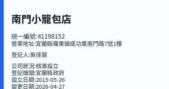 南門小籠包店的照片-統編 41198152(宜蘭縣) 公司登記資料與營業項目詳細圖表