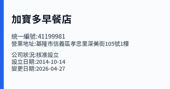 加寶多早餐店的照片-統編 41199981(基隆市) 公司登記資料與營業項目詳細圖表