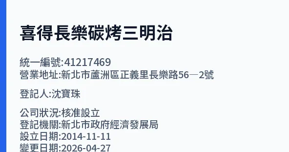 喜得長樂碳烤三明治的照片-統編 41217469(新北市) 公司登記資料與營業項目詳細圖表