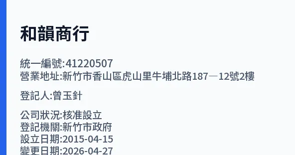 和韻商行的照片-統編 41220507(新竹市) 公司登記資料與營業項目詳細圖表