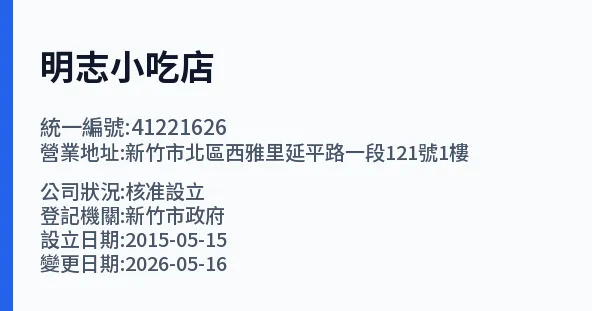 明志小吃店的照片-統編 41221626(新竹市) 公司登記資料與營業項目詳細圖表