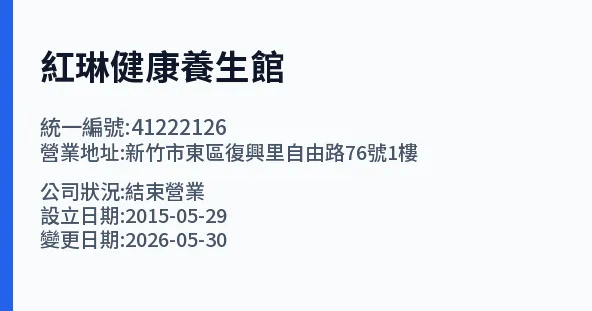 紅琳健康養生館的照片-統編 41222126(新竹市) 公司登記資料與營業項目詳細圖表