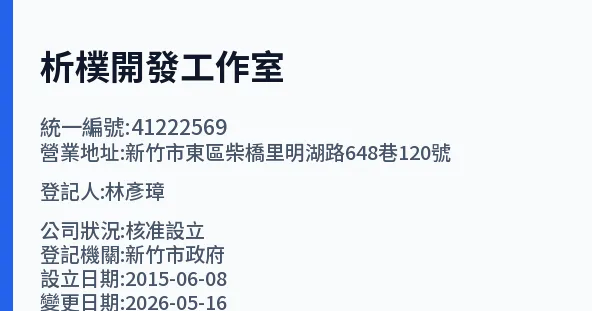 析樸開發工作室的照片-統編 41222569(新竹市) 公司登記資料與營業項目詳細圖表