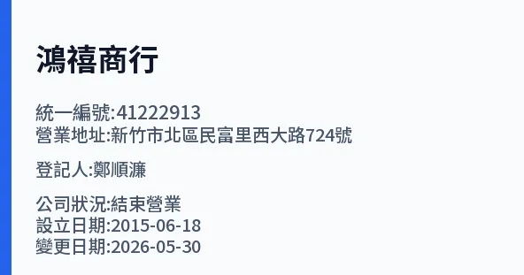 鴻禧商行的照片-統編 41222913(新竹市) 公司登記資料與營業項目詳細圖表