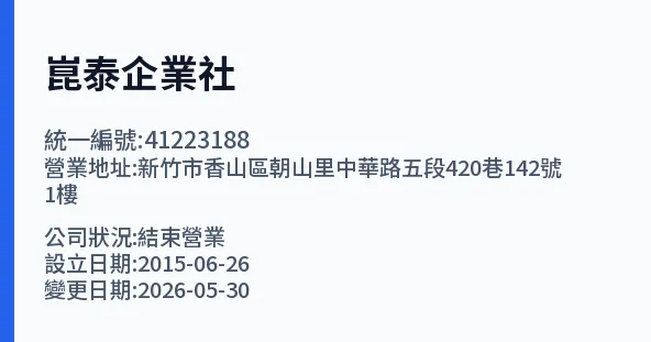 崑泰企業社的照片-統編 41223188(新竹市) 公司登記資料與營業項目詳細圖表