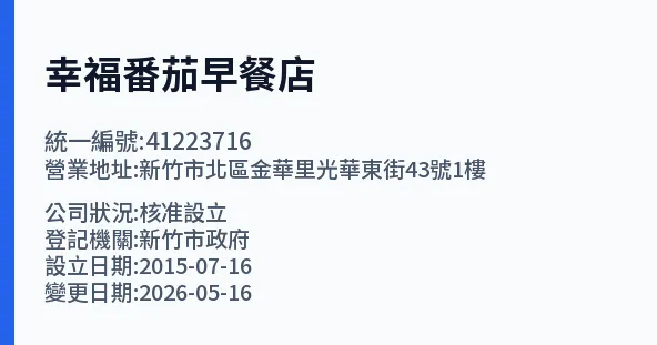幸福番茄早餐店的照片-統編 41223716(新竹市) 公司登記資料與營業項目詳細圖表