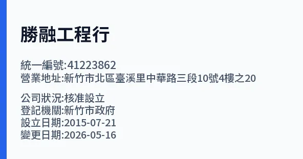 勝融工程行的照片-統編 41223862(新竹市) 公司登記資料與營業項目詳細圖表